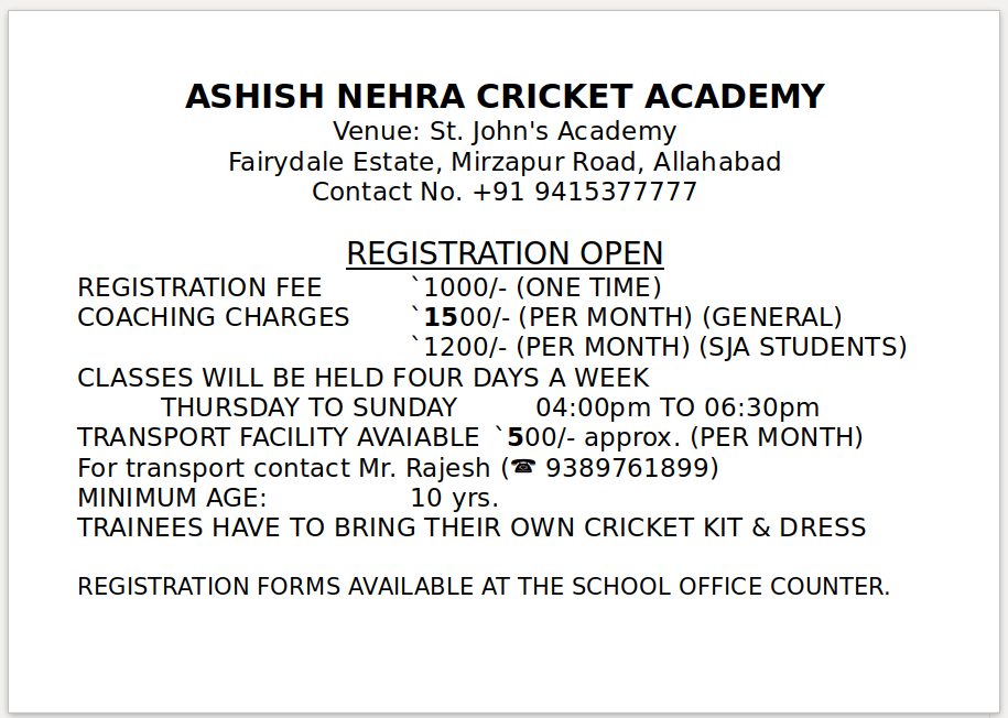 Saint John's Academy – ASHISH NEHRA CRICKET ACADEMY